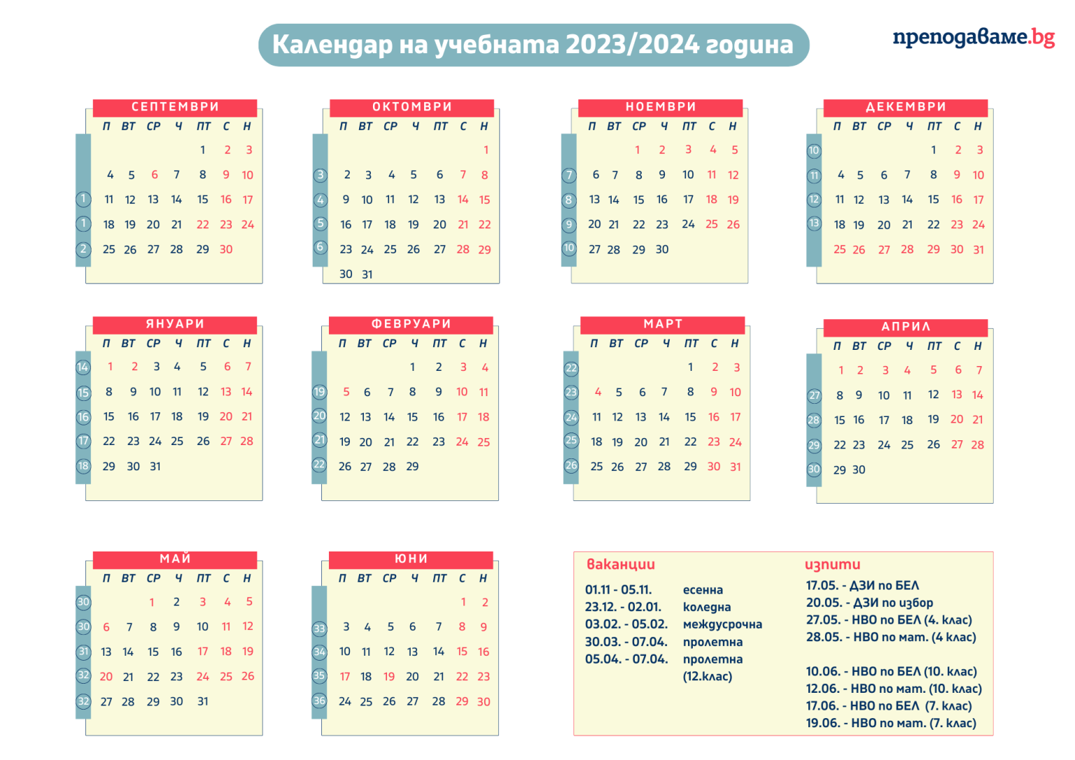 Ваканции, празници и неучебни дни | Prepodavame.bg